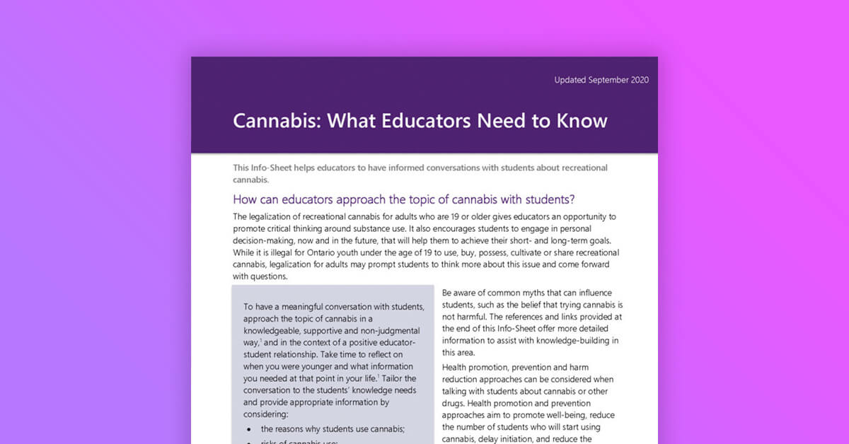 Cannabis: What Educators Need to Know - School Mental Health Ontario
