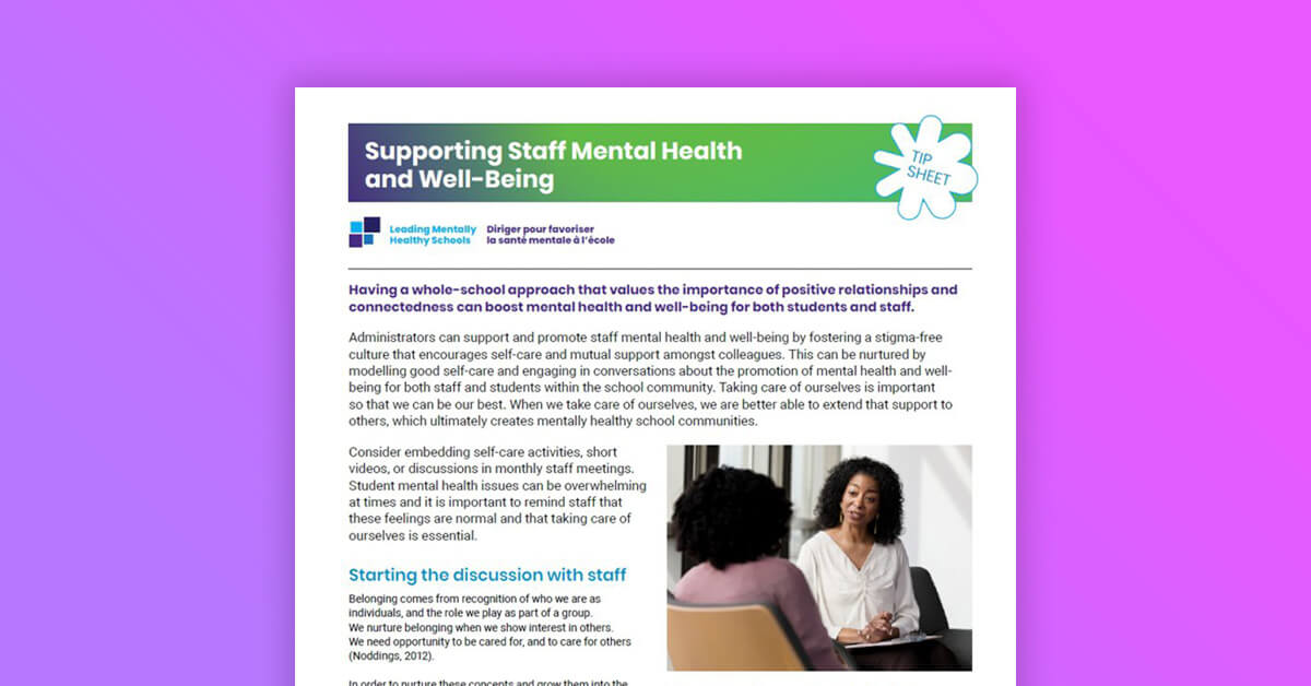 Supporting Staff Mental Health and Well-being - School Mental Health Ontario