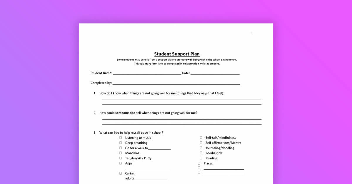 Student Support Plan - School Mental Health Ontario