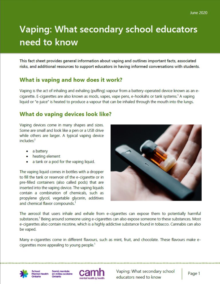 Vaping: What secondary school educators need to know - School Mental ...
