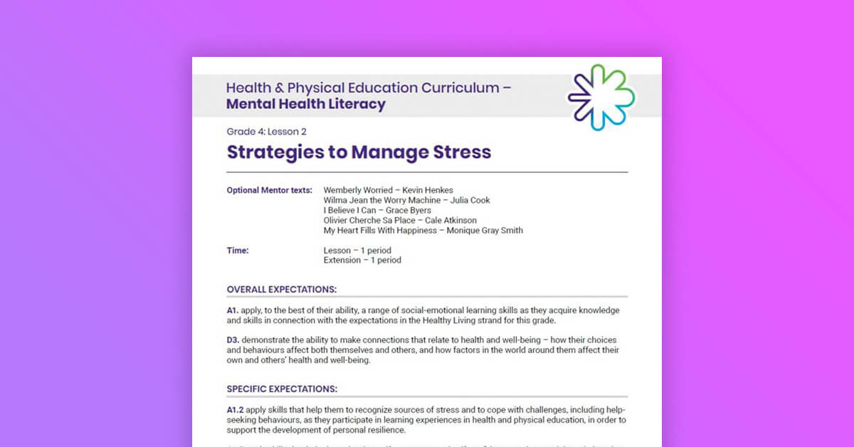 Health and Physical Education Curriculum – Mental Health Literacy ...