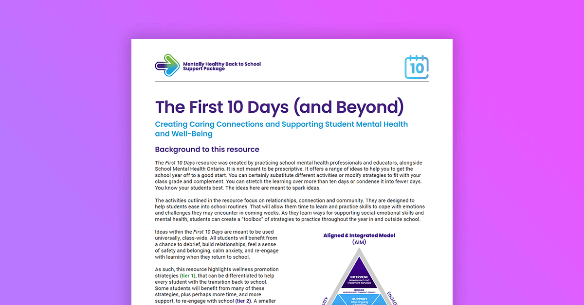 The First 10 Days (and Beyond) - School Mental Health Ontario