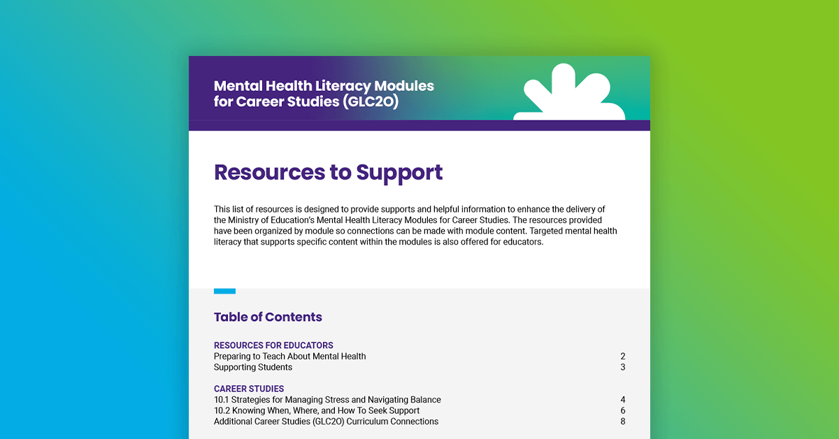 Mental Health Literacy Modules for Career Studies (GLC2O) - School ...